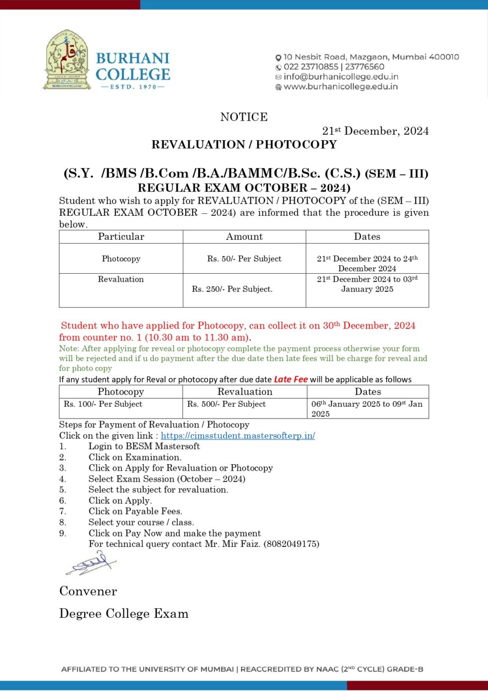 SEM – III REGULAR EXAM REVAL / PHOTOCOPY NOTICE OCT – 2024. | Burhani ...